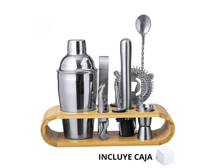 Set de Bar Acero Inoxidable con Base Bambu - MP-HSB001 | Merchandising Perú